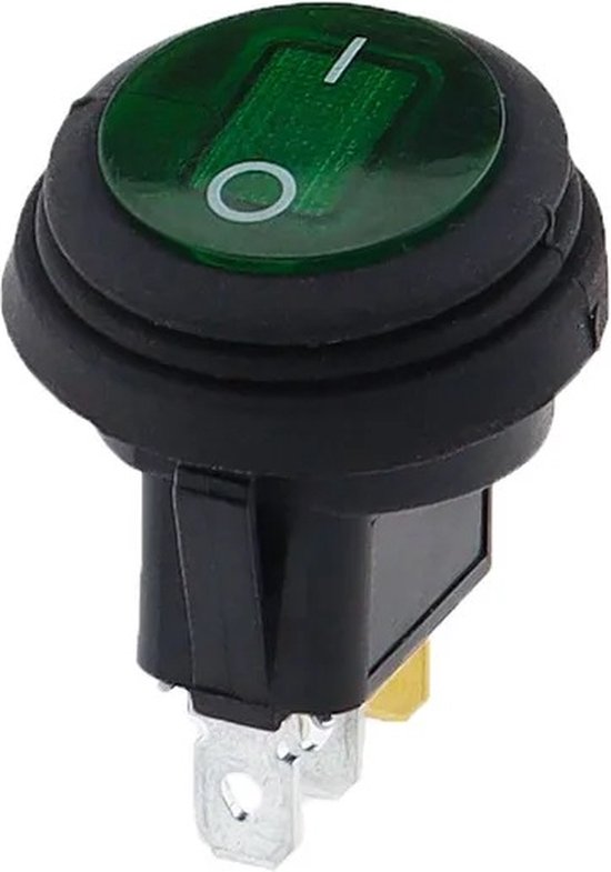 Wipschakelaar Rond - ⌀20 mm - 12V - Waterdicht - 3 Pin - Groen | bol