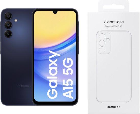 Samsung Galaxy A15 5G - 128GB - met Clear Case - Blue black | bol