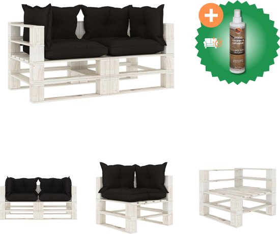vidaXL Tuinbank 2 zits met zwarte kussens pallet hout Loungebank ...