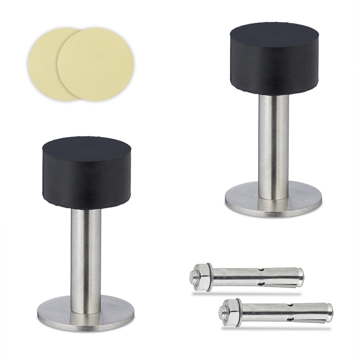 Relaxdays deurstopper voor vloer of muur - set van 2 - rvs en rubber ...