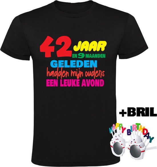 42 jaar Heren T-shirt + Happy birthday bril - verjaardag - jarig ...