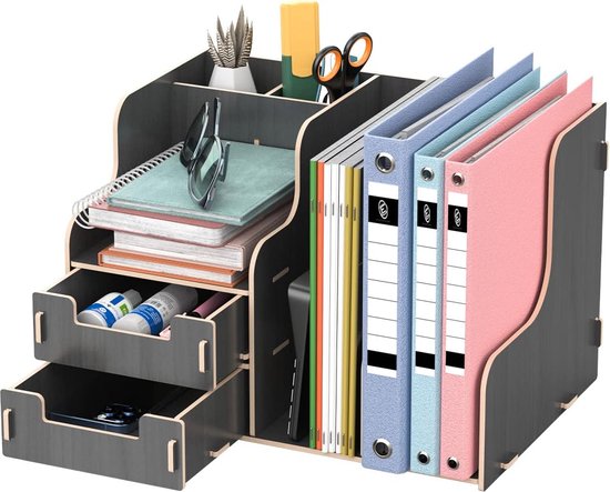 Houten bureau-organizer voor kantoor, bureau-organizer (zwart) = Houten ...