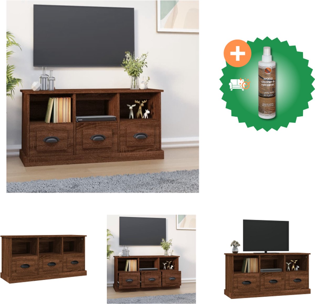 vidaXL Tv-kast Trendy Bruineiken - 100 x 35 x 50 cm - Duurzaam hout ...
