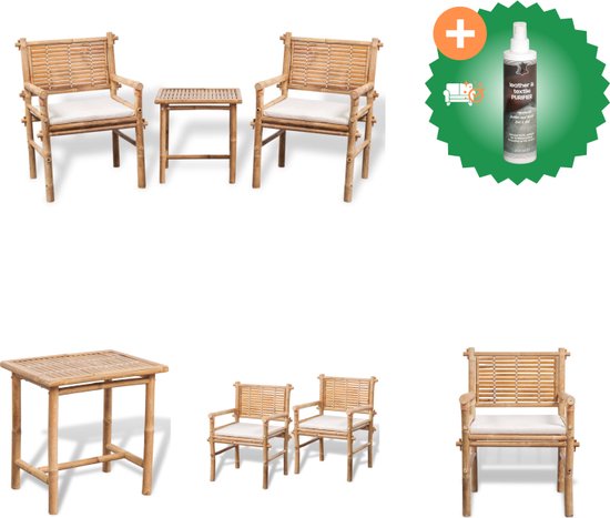 vidaXL 3 delige Bistroset met kussens bamboe Tuinset Tuinset Inclusief ...
