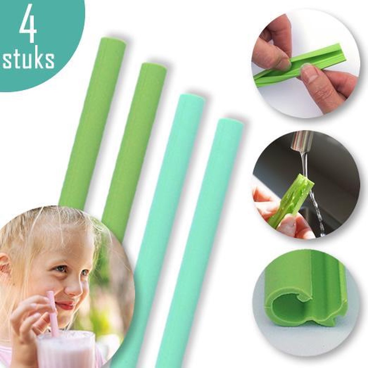 SLURPY Siliconen Rietjes – Groen/Blauw – Openklapbaar Rietje ...