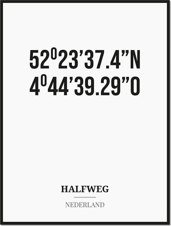 Poster/kaart HALFWEG met coördinaten | bol.com