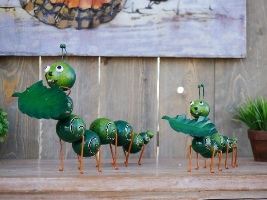 Tuinbeeld - Rups groot - 28 cm hoog Duizendpoot groen metaal | bol