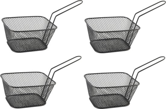 4x stuks zwarte patat/snack serveermandjes/frietmandjes 14 cm ...