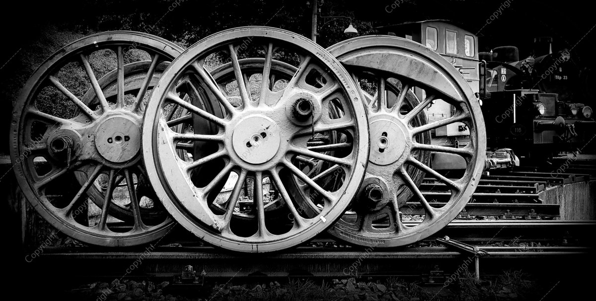 Roues de train à vapeur aux Pays-Bas, la Veluwe en noir et blanc ...