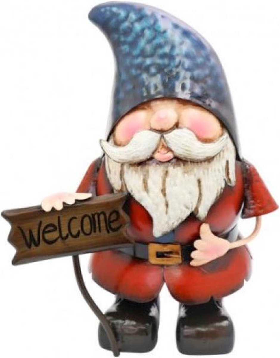Tuinkabouter met Welcome bordje metalen tuindecoratie Handgemaakt | bol