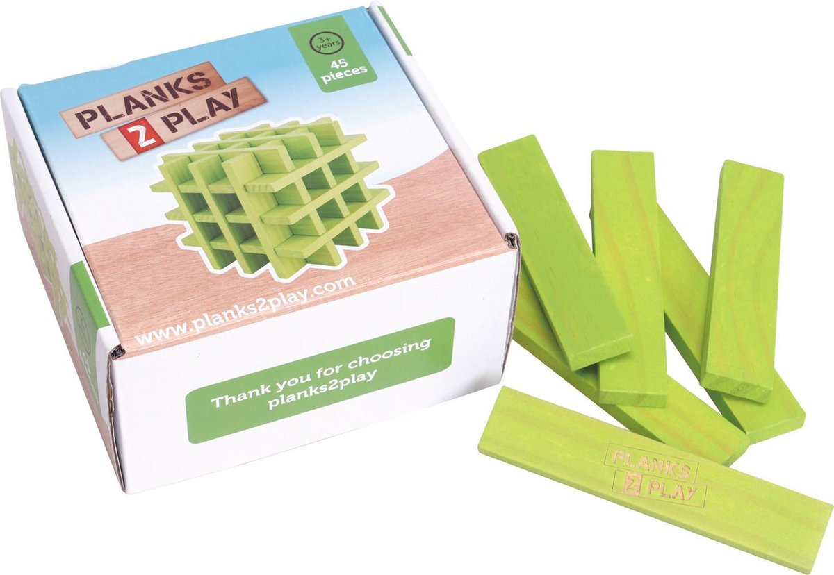 Planks 2 Play Gekleurde Houten Plankjes Set - 45 stuks - Groen | bol.com