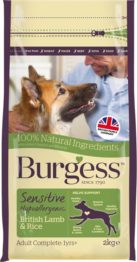 Burgess - Dog Sensitive Brits Lam / Rijst - Hondenvoer - 12.5 KG | bol