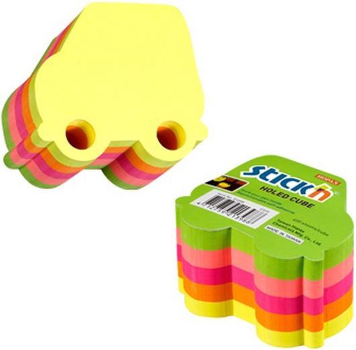 Stick'n Memokubus - 70x70mm, auto met pennengat, neon ass., 400 sticky ...