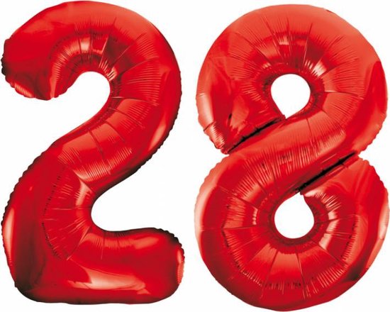 Folieballon 28 jaar rood 86cm | bol