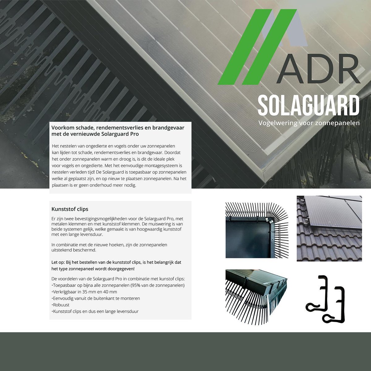Solarguard Pro® 5 meter met kunststof klemmen, vogelwering zonnepaneel ...
