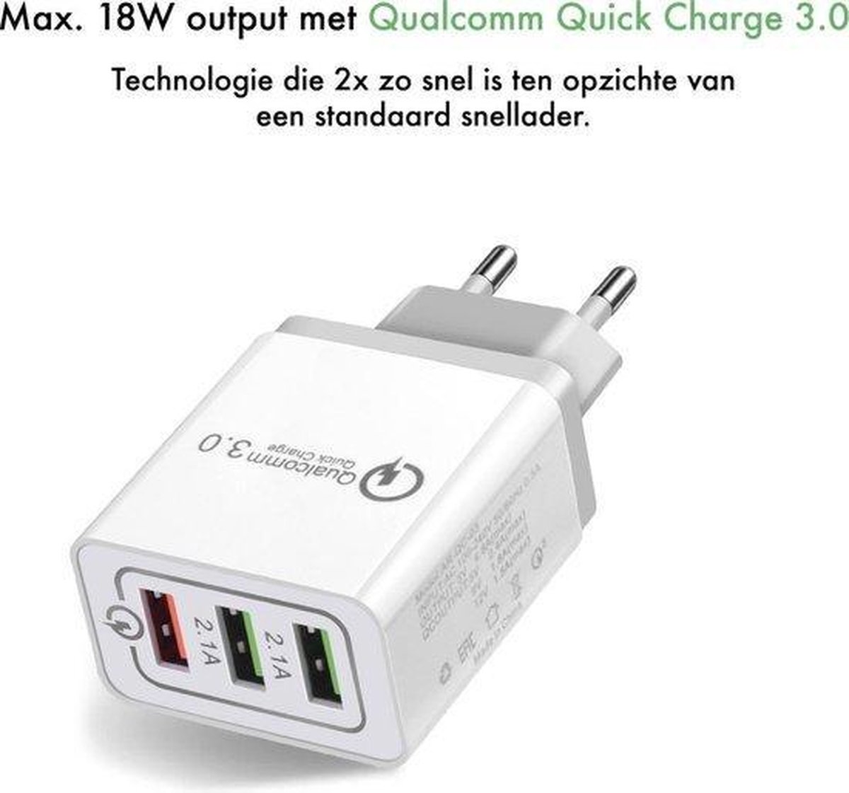 Stekker met 3 USB aansluitingen - 3x USB-A (Quick Charge) - USB-stekker ...
