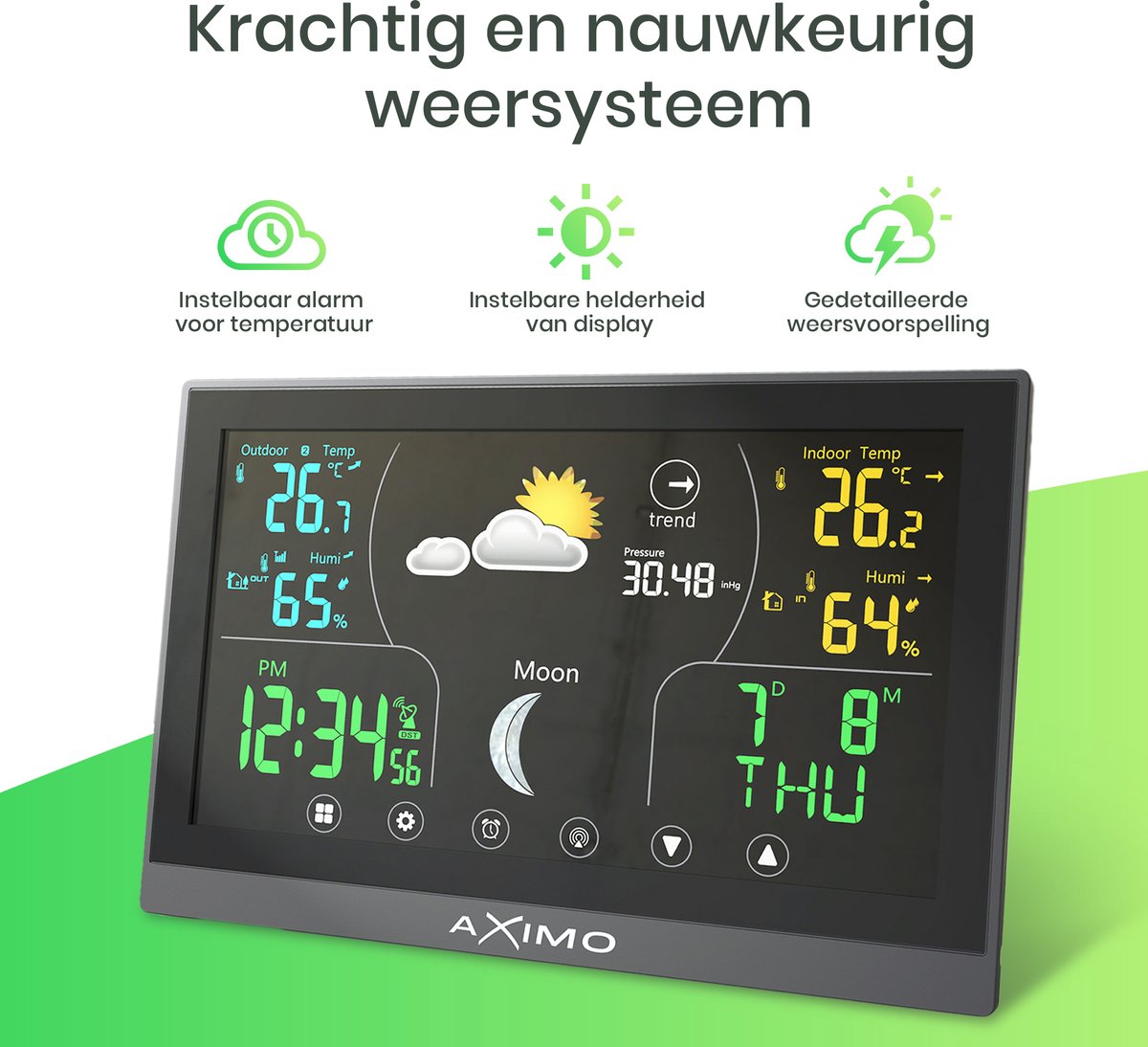 AXIMO Weerstation binnen en buiten – Draadloos weerstation met ...