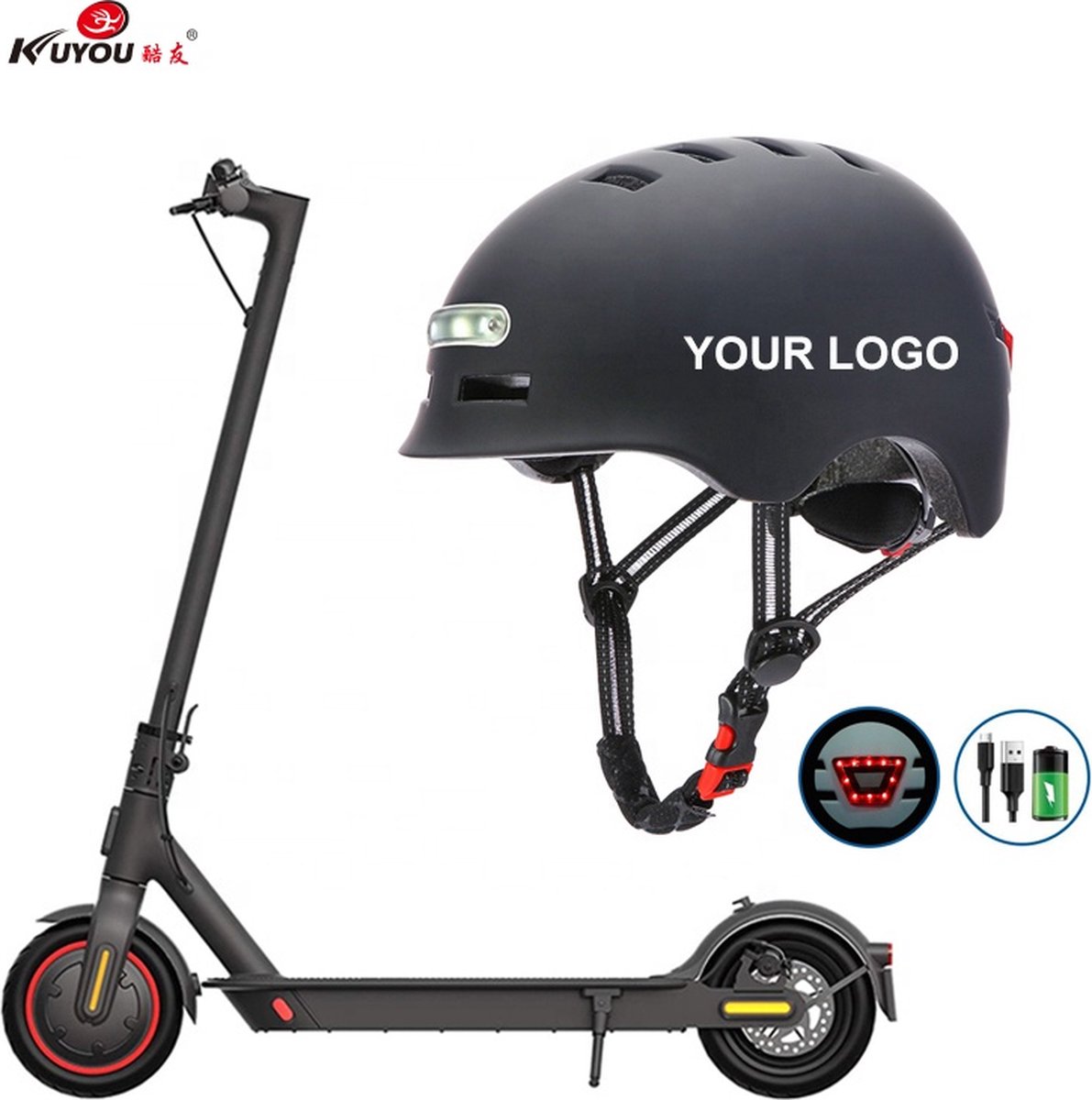 Fietshelm met voor- en achterlicht|LED licht |SMART helm|Scooter, fiets ...