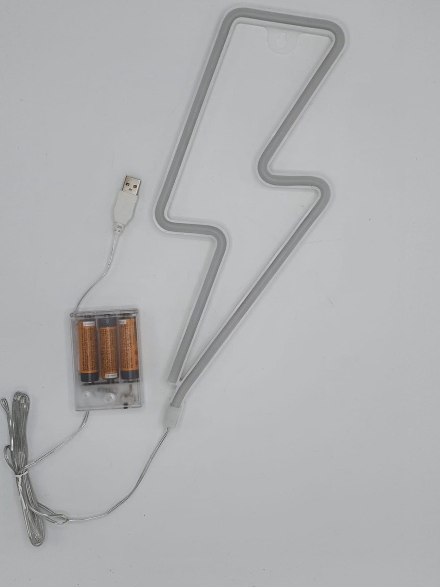 Neon led lamp - Bliksem - Geel - 34 x 13 cm - Incl. 3 AA batterijen ...