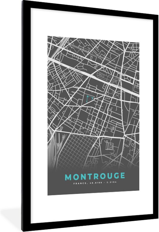 Fotolijst incl. Poster - Montrouge - Frankrijk - Plattegrond - Kaart ...