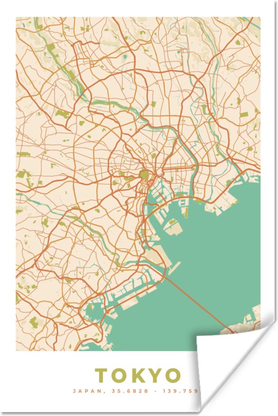 Poster Tokyo - Stadskaart - Vintage - Plattegrond - Kaart - 20x30 cm | bol