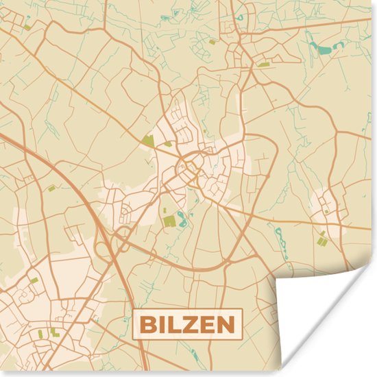 Poster Kaart - Plattegrond - Vintage - Bilzen - Stadskaart - 100x100 cm ...