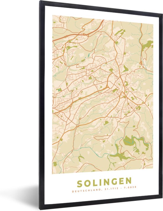 Fotolijst incl. Poster - Plattegrond - Solingen - Vintage - Stadskaart ...