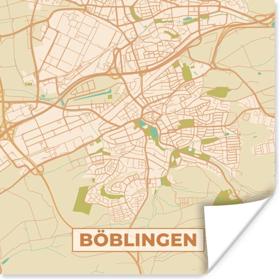 Poster Böblingen - Plattegrond - Vintage - Kaart - Stadskaart - 30x30 ...