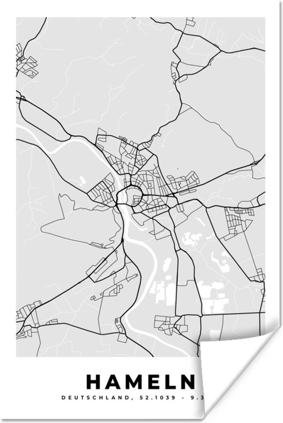Poster Duitsland - Stadskaart - Plattegrond - Kaart - Hameln - 80x120 ...