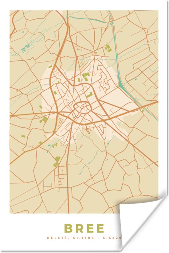 Poster Plattegrond - Kaart - Bree - Vintage - Stadskaart - 80x120 cm | bol