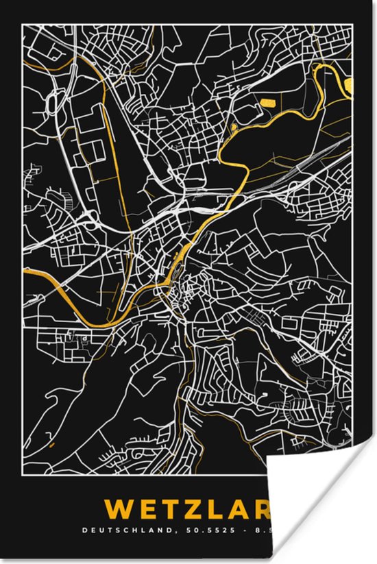 Poster Wetzlar - Goud - Stadskaart - Kaart - Duitsland - Black and Gold ...