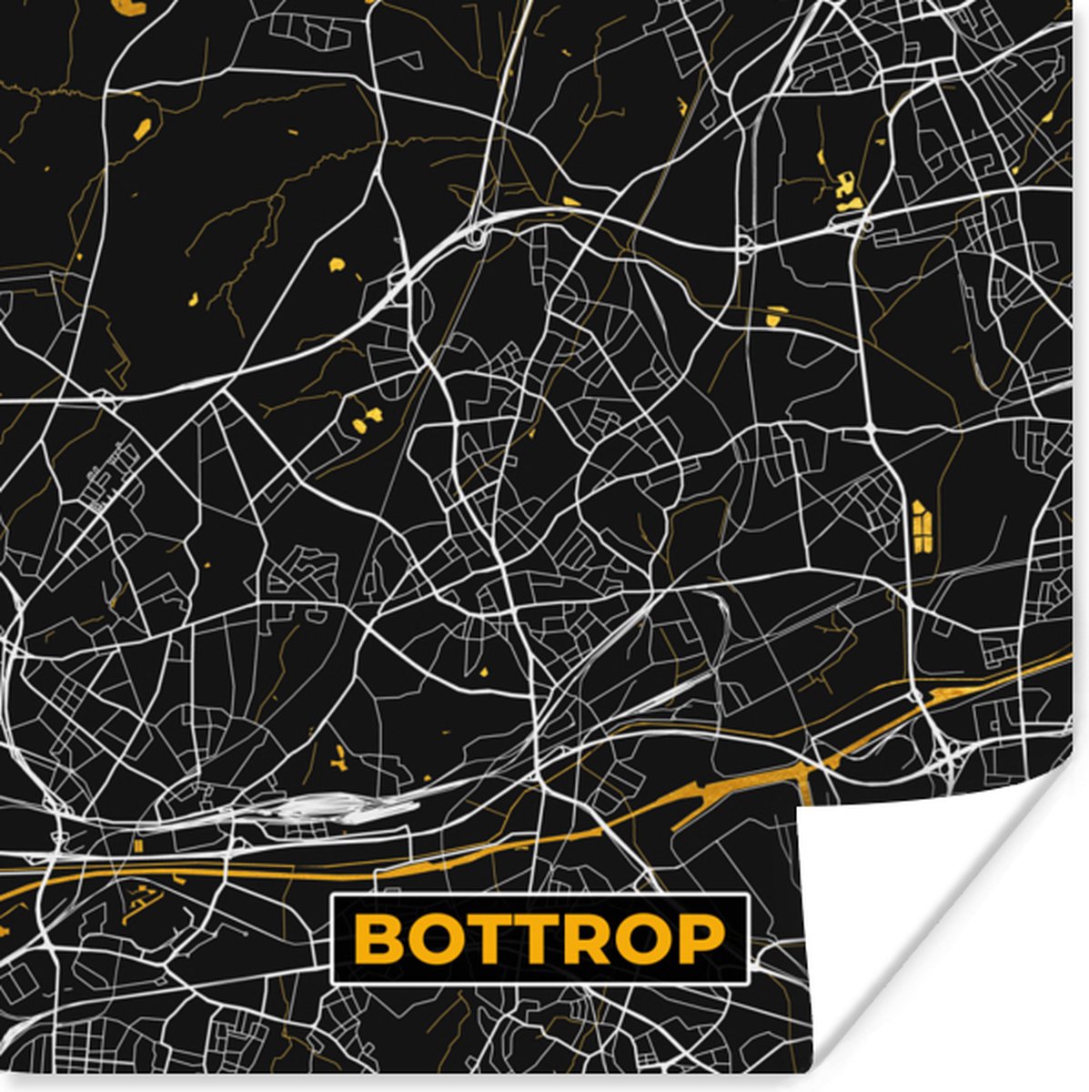 Poster Bottrop - Stadskaart - Black and Gold - Goud - Duitsland ...