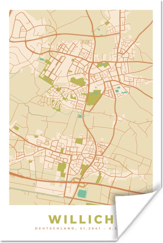 Poster Willich - Kaart - Vintage- Stadskaart - Plattegrond - 40x60 cm | bol