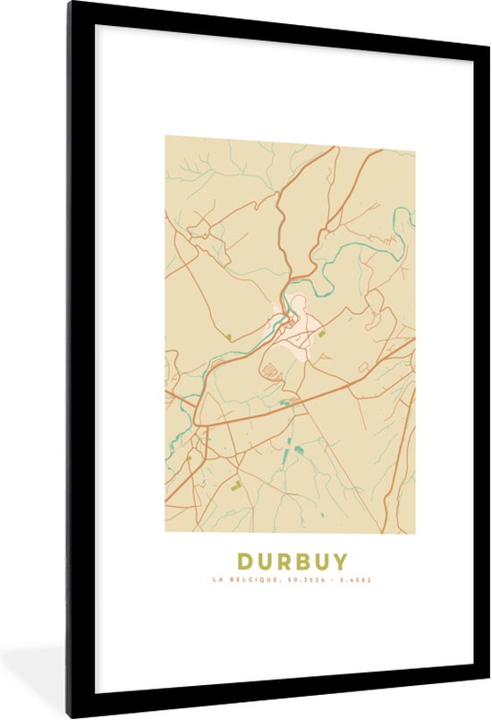 Fotolijst incl. Poster - Durbuy - België - Plattegrond - Kaart ...