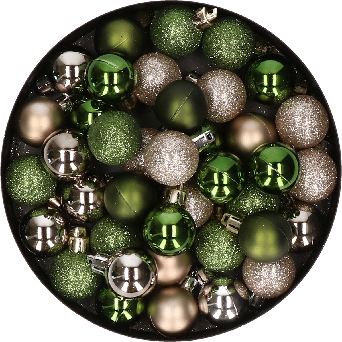 Set van 40x stuks kunststof kerstballen mix champagne en groen 3 cm ...