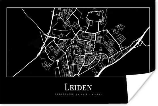 Poster Leiden - Plattegrond - Kaart - Stadskaart - 90x60 cm | bol