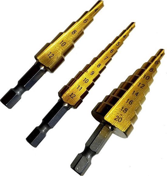 3 delig Stappenboor bit boor set stappen boor kegelboor set 4-20 MM met ...