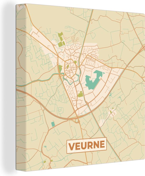 Canvas Schilderij Plattegrond - Kaart - Stadskaart - België - Veurne ...