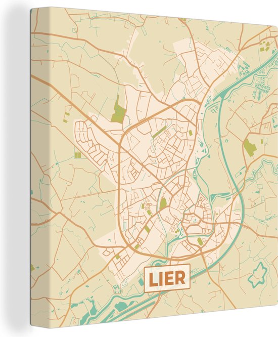 Canvas Schilderij Stadskaart - Kaart - Lier - Plattegrond - Vintage ...