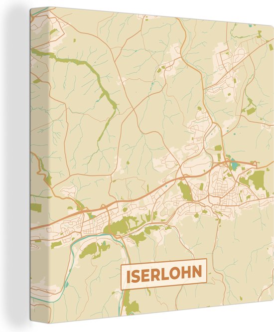 Canvas Schilderij Iserlohn - Kaart - Plattegrond - Vintage - Stadskaart ...