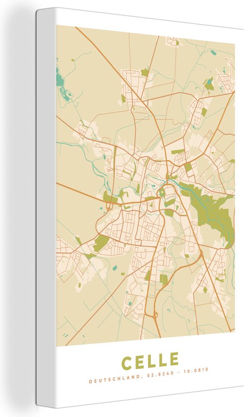 Canvas Schilderij Celle - Plattegrond - Vintage - Kaart - Stadskaart ...
