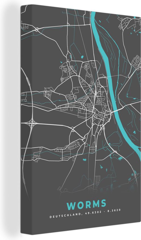 Canvas Schilderij Stadskaart – Worms – Duitsland – Plattegrond – Kaart ...