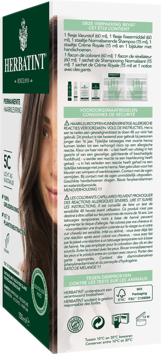 Herbatint 5C Licht As Kastanje – 100% biologische, permanente vegan ...