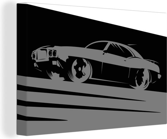 Peinture sur toile dessin d'une muscle car roulant en montée - noir et ...