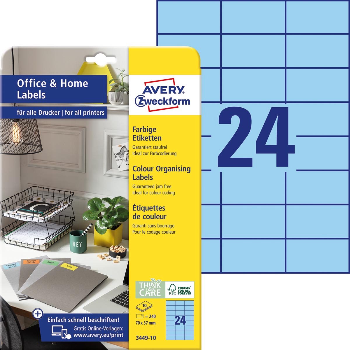 Avery Etiketten Zweckform 70 X 37 Mm Papier Blauw 240 Stuks | bol