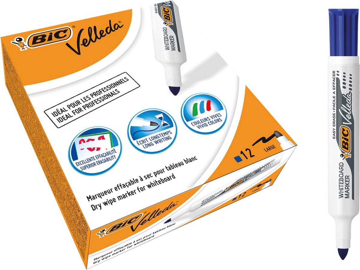 Viltstift Bic Velleda 1711 whiteboard blauw | 12 stuks | 12 stuks | bol.com