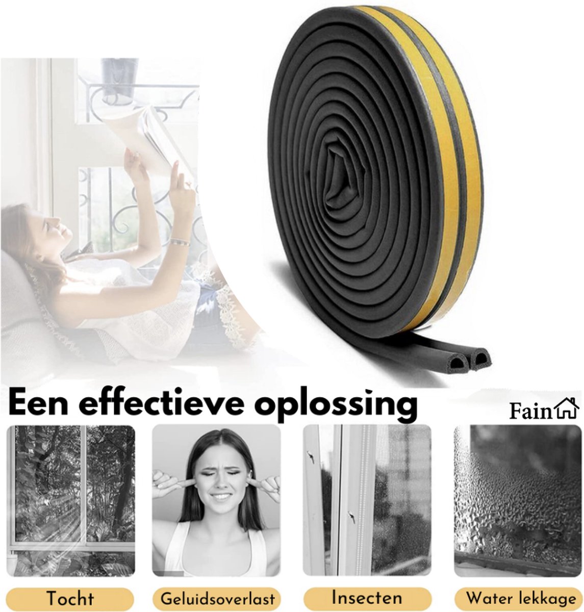 Tochtstrips voor deuren – 6 Meter rol – Zwart – Tochtband zelfklevend ...