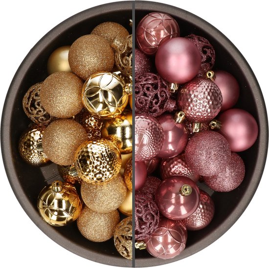 Bellatio Decorations Kerstballen mix - 74-delig - oudroze en goud - 6 ...
