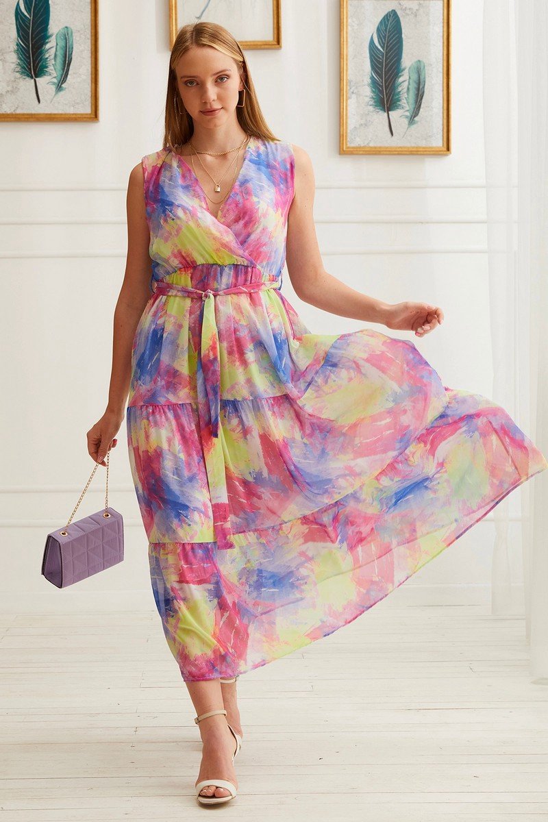 Zomerjurk La Pèra blauw - geel - roze gekleurd - multicolor Dames ...