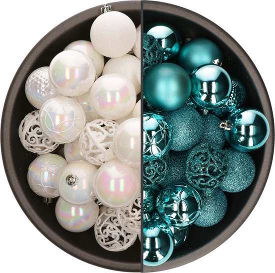 Bellatio Decorations Kerstballen mix - 74-delig - parelmoer wit en ...